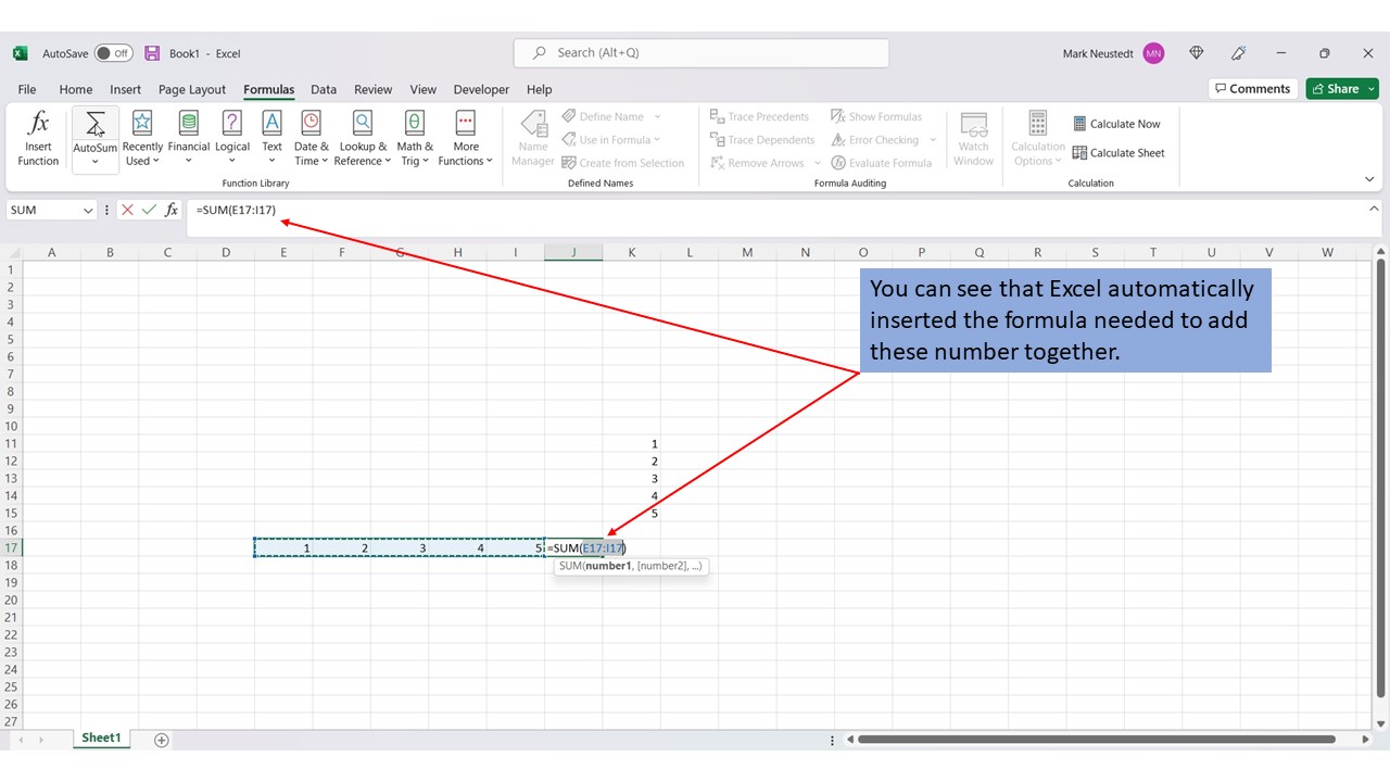 How To Add Up A Row Of Numbers In Excel - Mark's Excel Tips