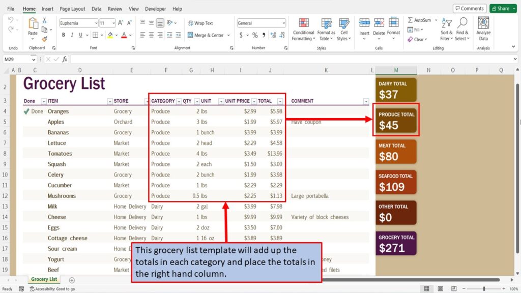Ready To Use Grocery List Template In Excel 365 - Mark's Excel TipsMark ...