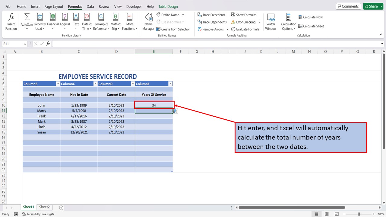 Use Excel To Find The Difference Between Two Dates In Years Marks Excel Tips