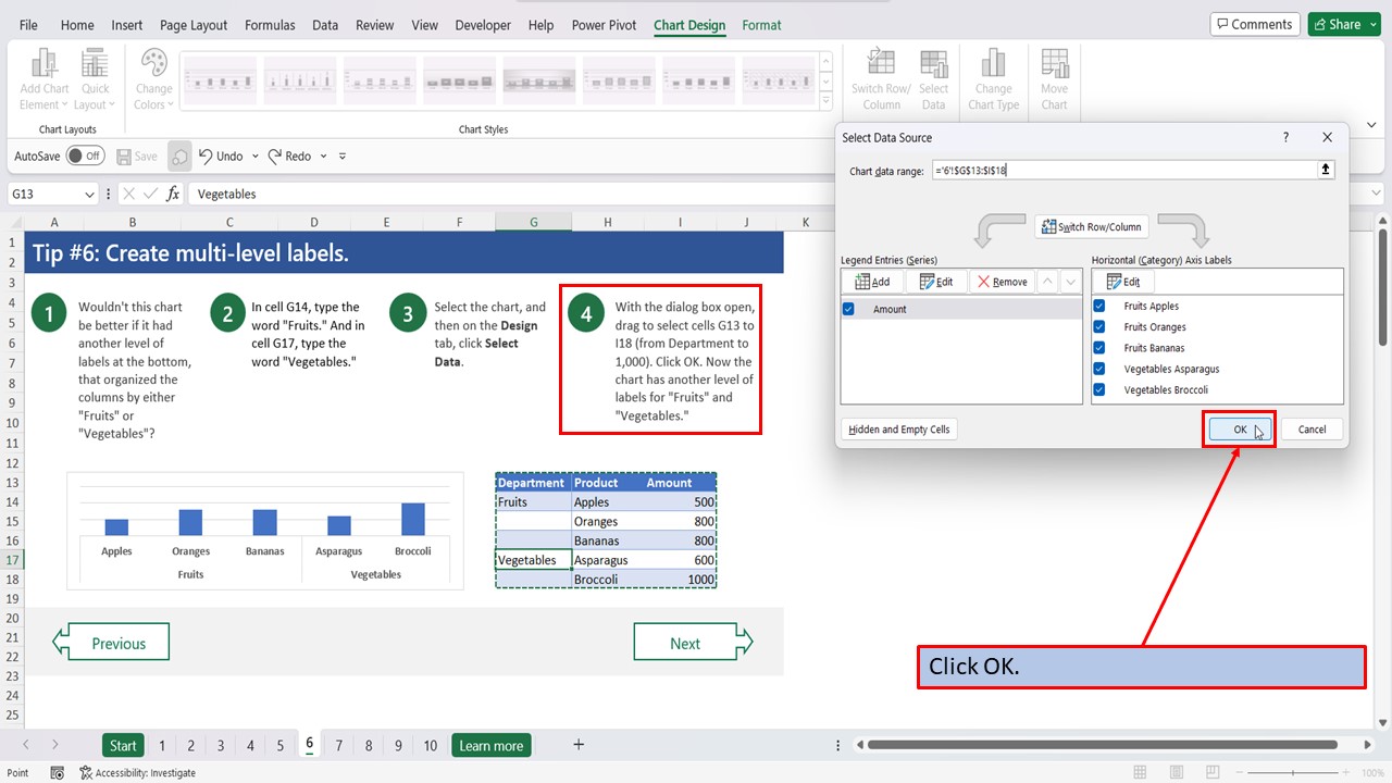 Ten Tips For Excel Charts | Tip # 6 | Create multi-level labels - Mark's Excel Tips