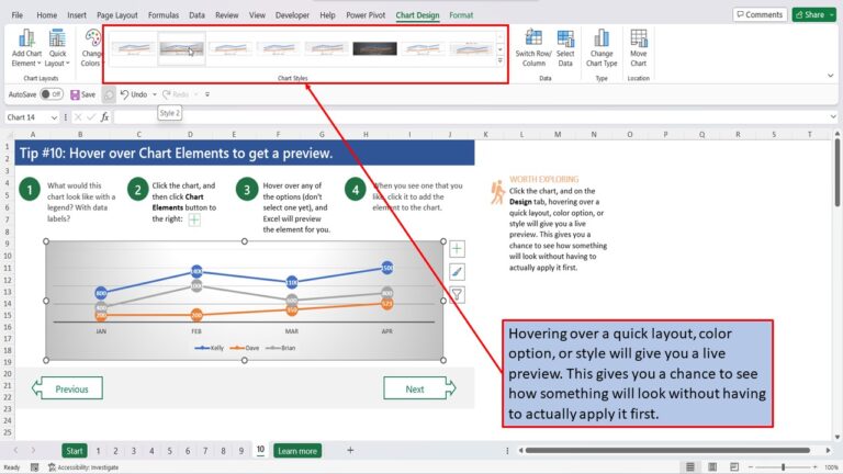Ten Tips For Excel Charts | Tip # 10 | Hover over chart elements to get ...