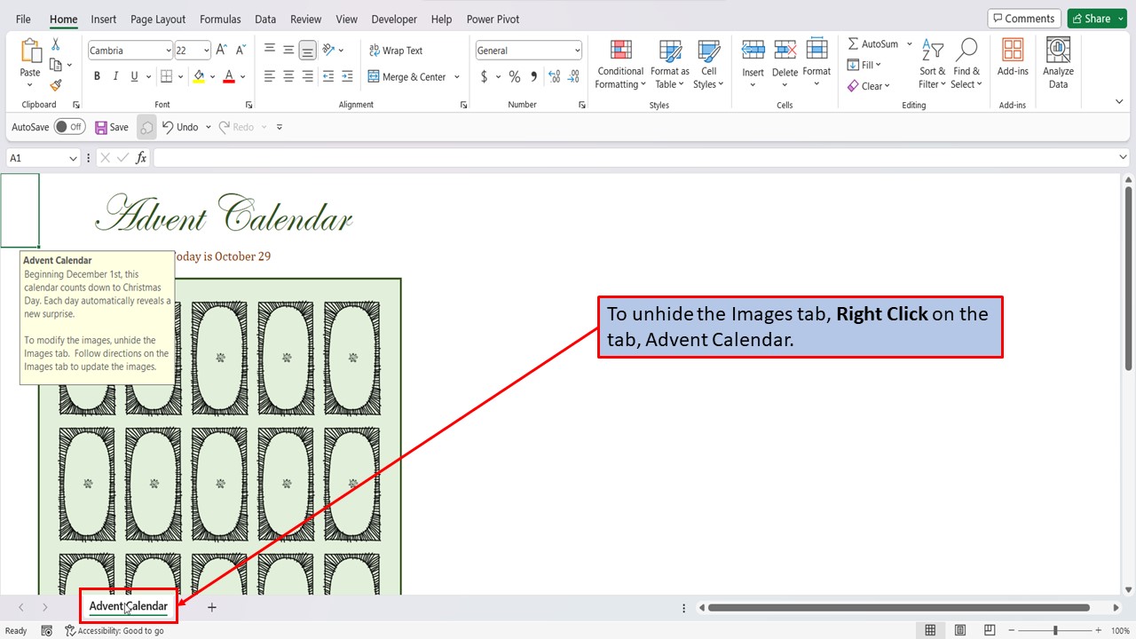 Easy To create Editable Christmas Advent Calendar For Excel - Mark's Excel Tips