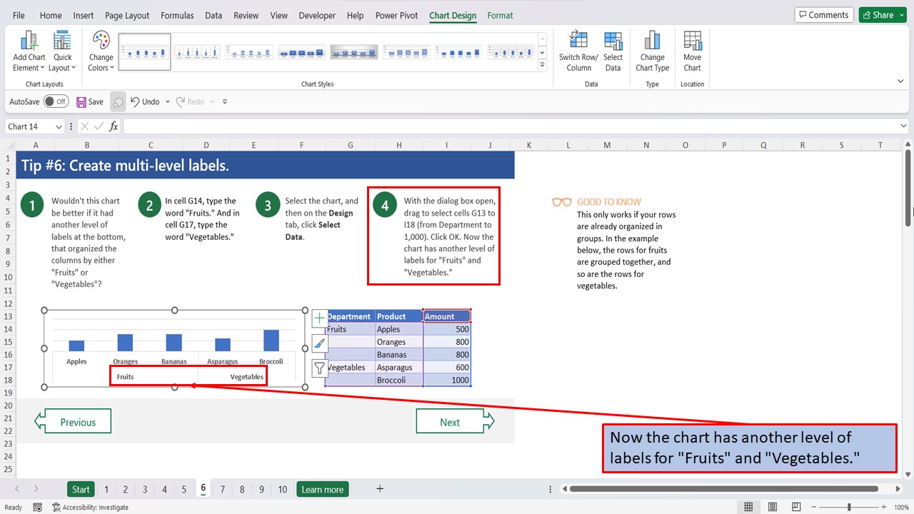 Ten Tips For Excel Charts | Tip # 6 | Create multi-level labels - Mark's Excel Tips