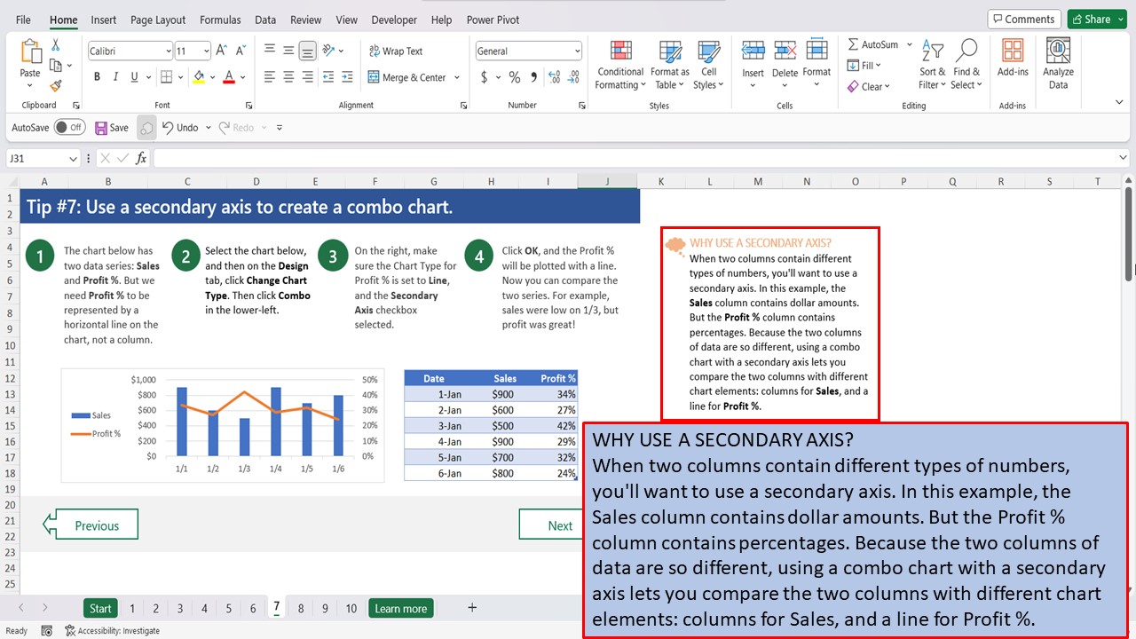 Ten Tips For Excel Charts | Tip # 7 | Use a secondary axis to create a combo chart - Mark's ...