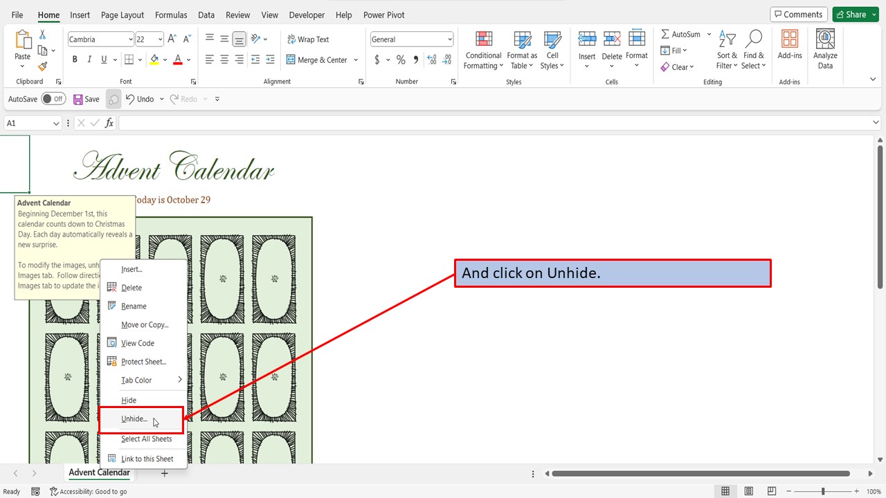 Easy To create Editable Christmas Advent Calendar For Excel