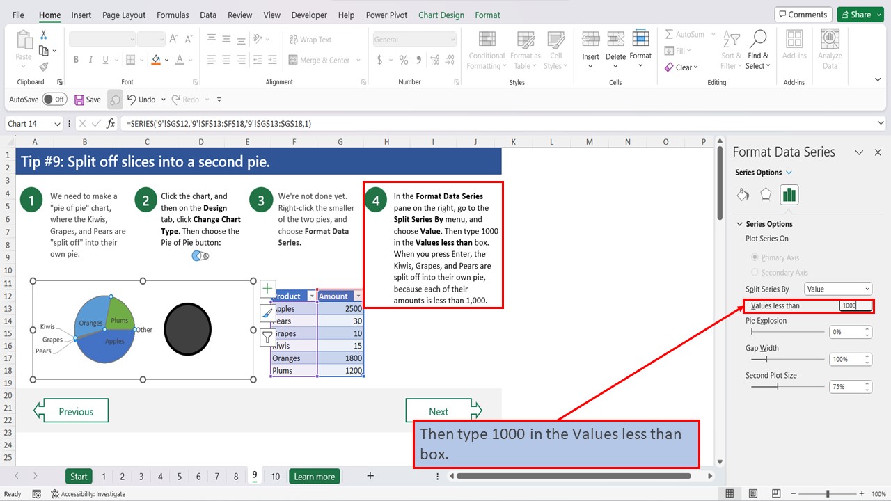 Ten Tips For Excel Charts | Tip # 9 | Split off slices into a second ...