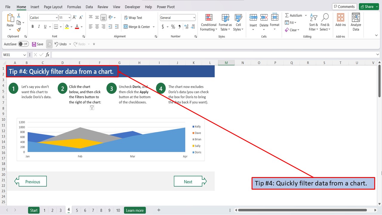 Ten Tips For Excel Charts | Tip # 4 | Quickly filter data from a chart - Mark's Excel Tips