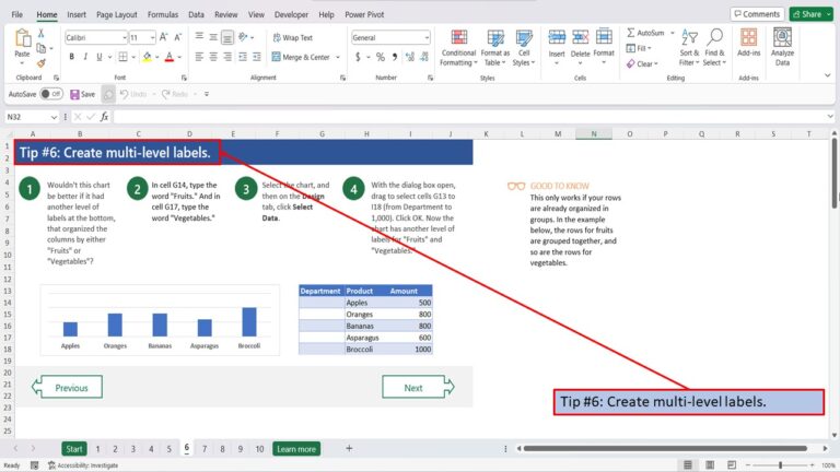 Ten Tips For Excel Charts | Tip # 6 | Create multi-level labels - Mark ...