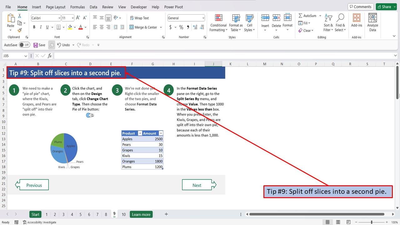 Ten Tips For Excel Charts | Tip # 9 | Split off slices into a second ...