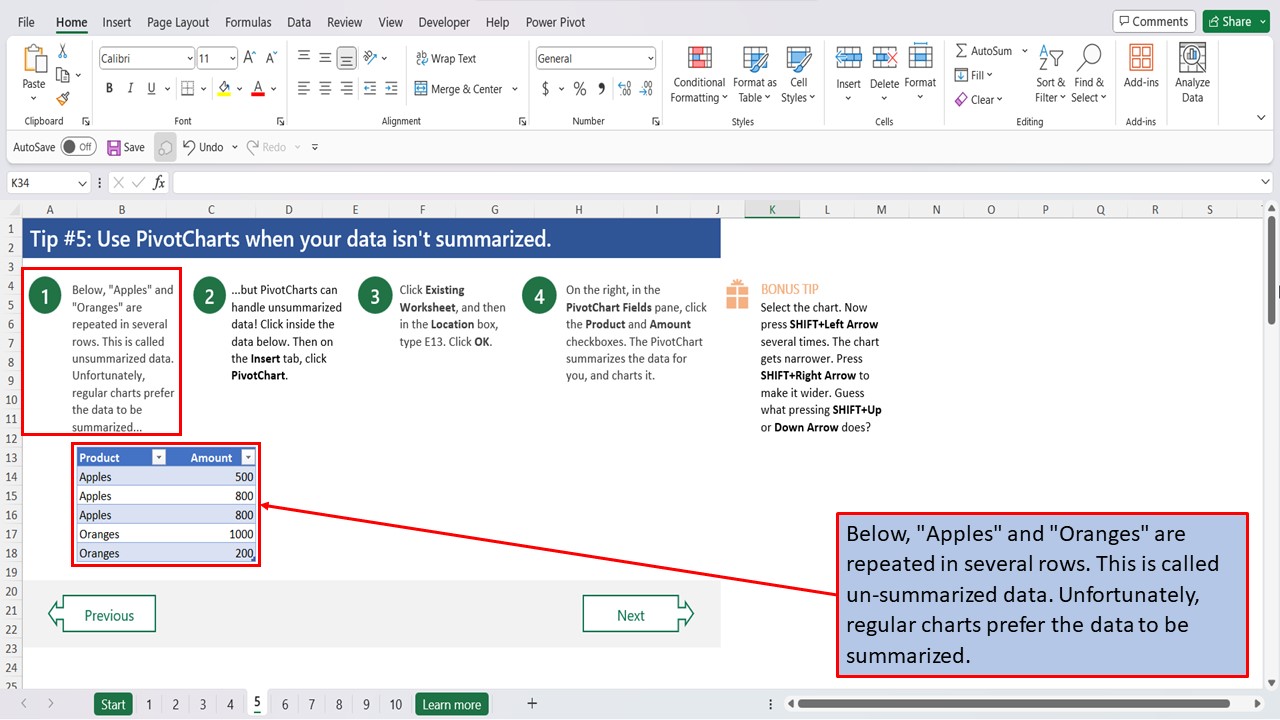 Ten Tips For Excel Charts | Tip # 5 | Use Pivot Charts when your data ...