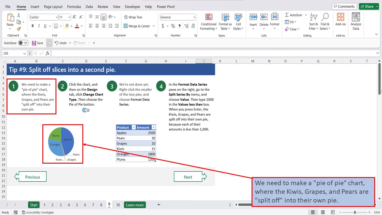 Ten Tips For Excel Charts | Tip # 9 | Split off slices into a second ...