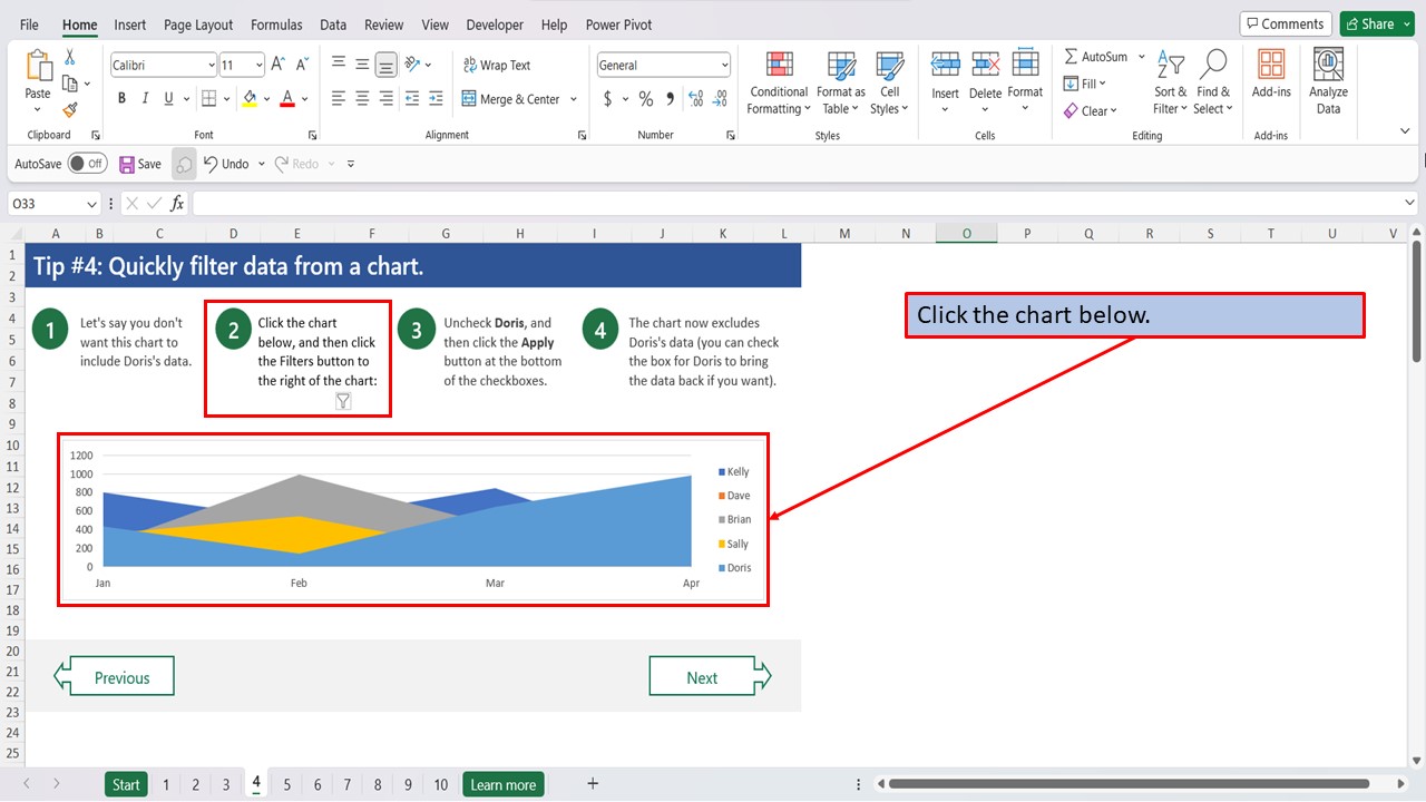 Ten Tips For Excel Charts | Tip # 4 | Quickly filter data from a chart ...