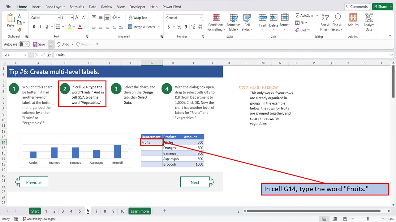 Ten Tips For Excel Charts | Tip # 6 | Create multi-level labels - Mark ...
