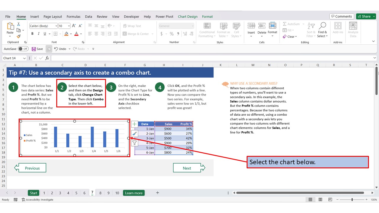 Ten Tips For Excel Charts | Tip # 7 | Use a secondary axis to create a combo chart - Mark's ...