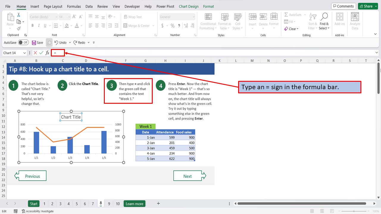 Ten Tips For Excel Charts | Tip # 8 | Hook up a chart title to a cell - Mark's Excel Tips
