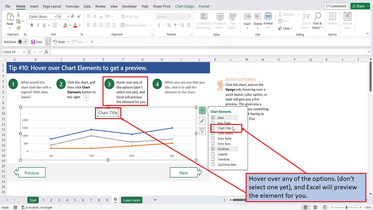 Ten Tips For Excel Charts | Tip # 10 | Hover over chart elements to get a preview - Mark's Excel ...