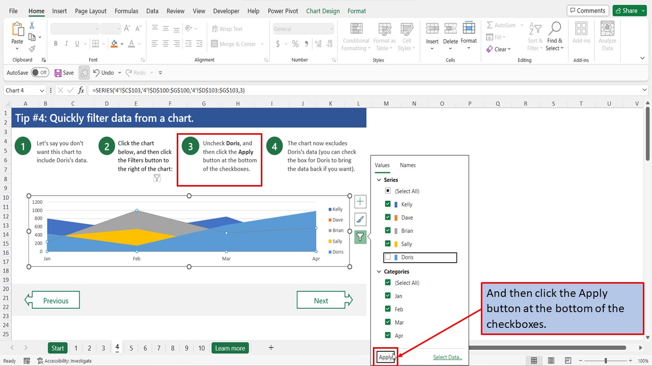 Ten Tips For Excel Charts | Tip # 4 | Quickly filter data from a chart - Mark's Excel Tips