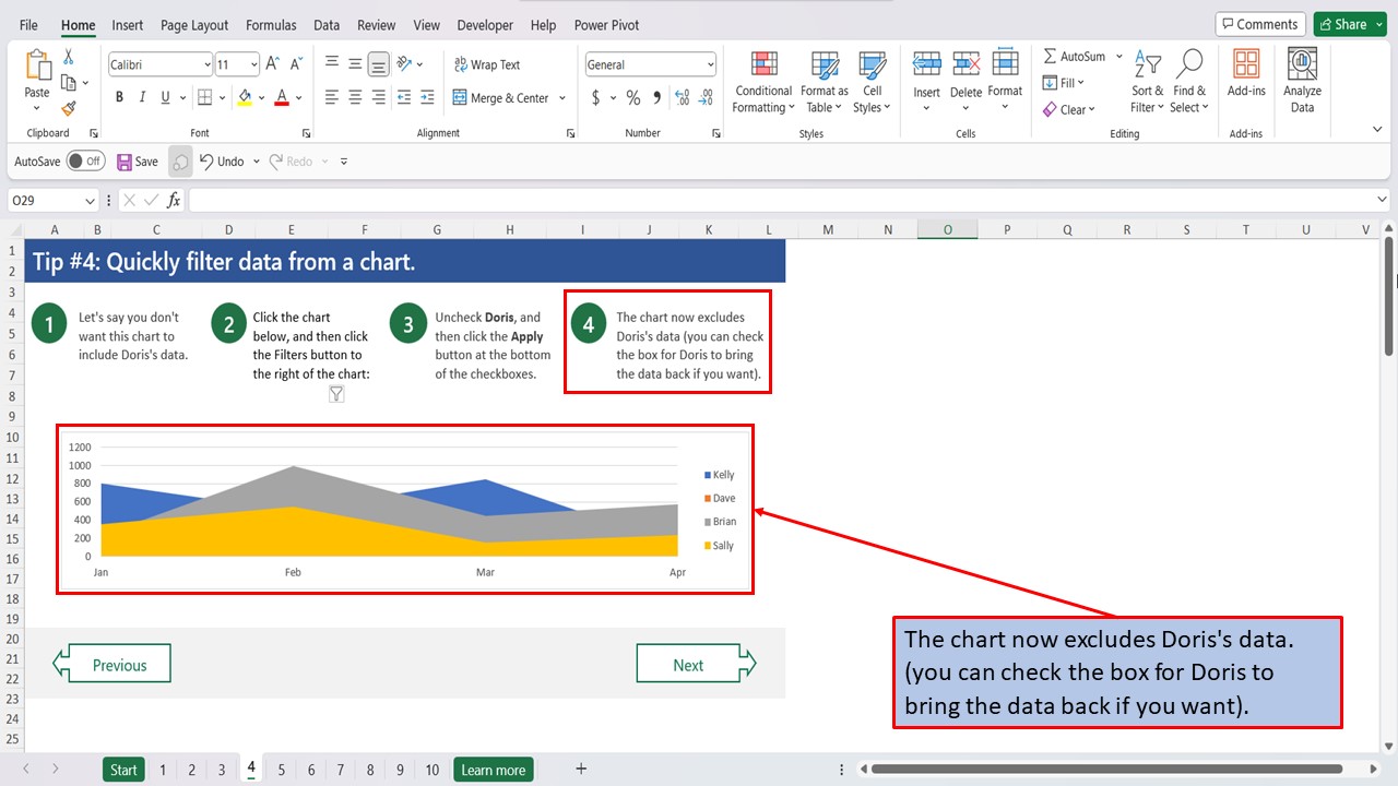 Ten Tips For Excel Charts | Tip # 4 | Quickly filter data from a chart ...