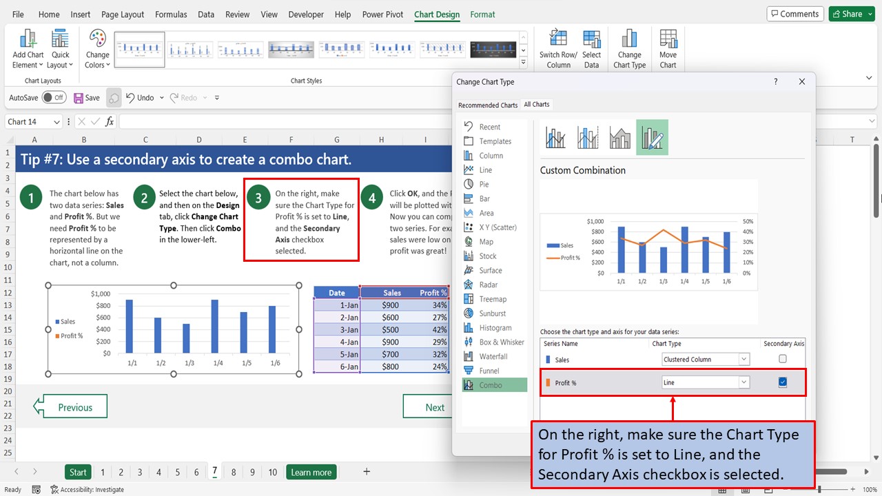 Ten Tips For Excel Charts | Tip # 7 | Use a secondary axis to create a combo chart - Mark's ...