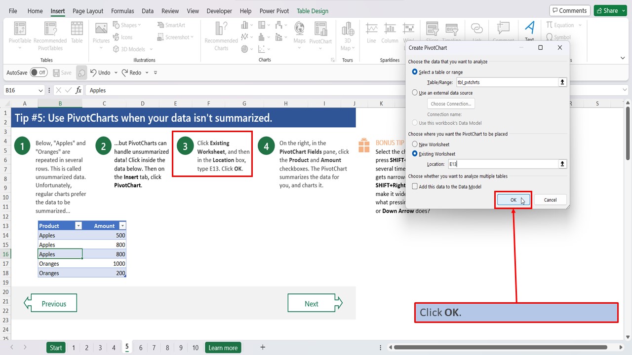 Ten Tips For Excel Charts Tip 5 Use Pivot Charts When Your Data Isnt Summarized Marks