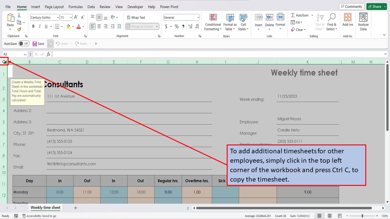 Ready To Use Weekly Timesheet template For Excel 365 - Mark's Excel ...