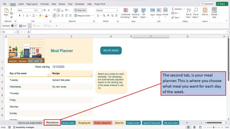 Create The Ultimate Meal Planner Template Using Excel 365 - Mark's ...