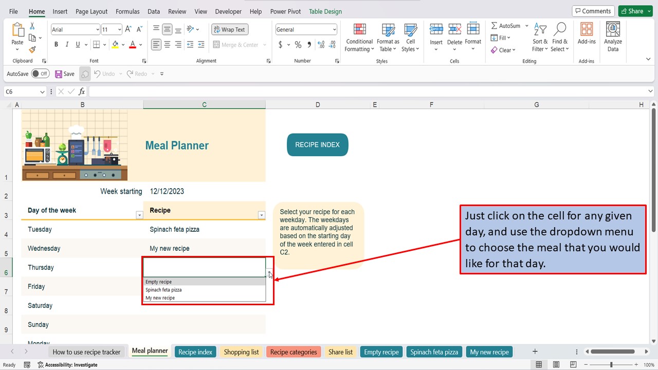 Create The Ultimate Meal Planner Template Using Excel 365 - Mark's ...
