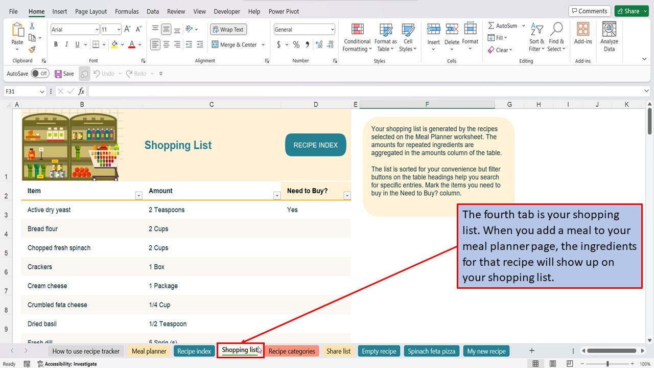 Create The Ultimate Meal Planner Template Using Excel 365 - Mark's ...
