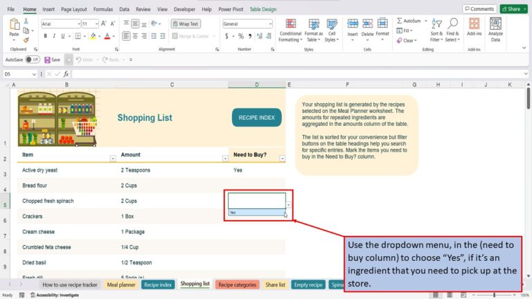 Create The Ultimate Meal Planner Template Using Excel 365 - Mark's ...