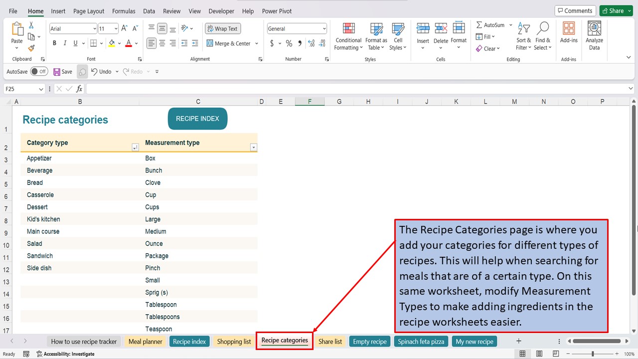 Create The Ultimate Meal Planner Template Using Excel 365 - Mark's ...