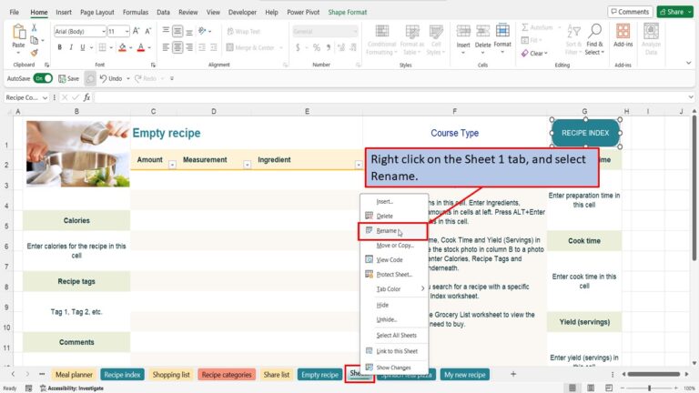 Create The Ultimate Meal Planner Template Using Excel 365 - Mark's ...