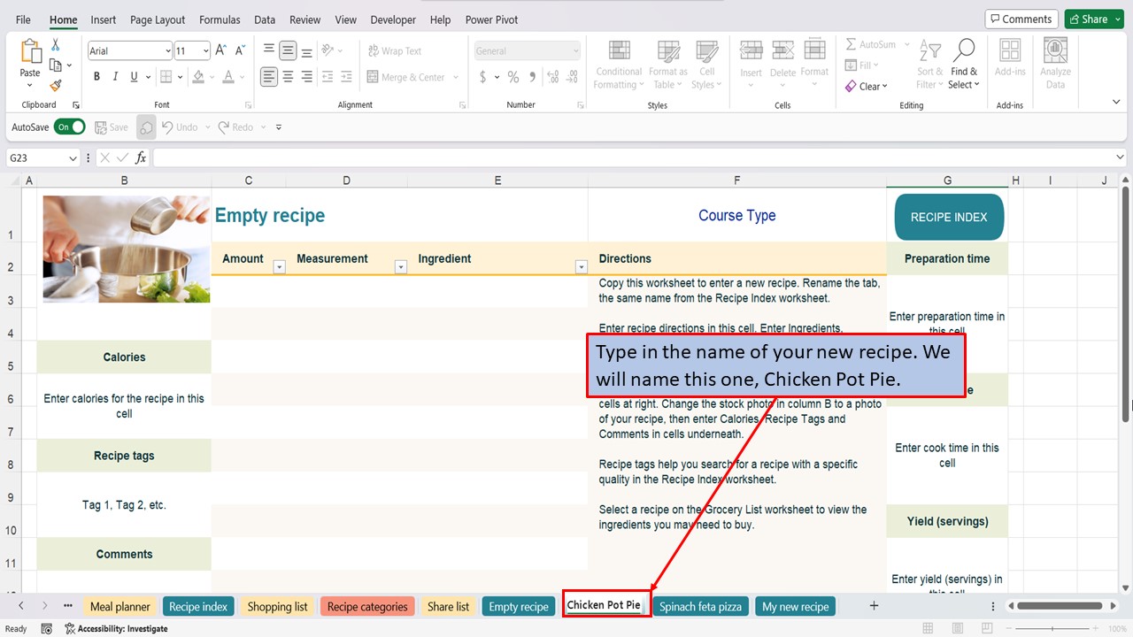 Create The Ultimate Meal Planner Template Using Excel 365 - Mark's ...