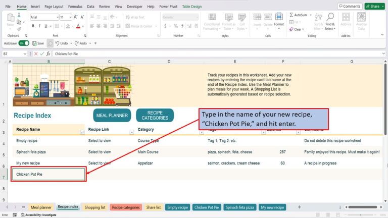 Create The Ultimate Meal Planner Template Using Excel 365 - Mark's ...