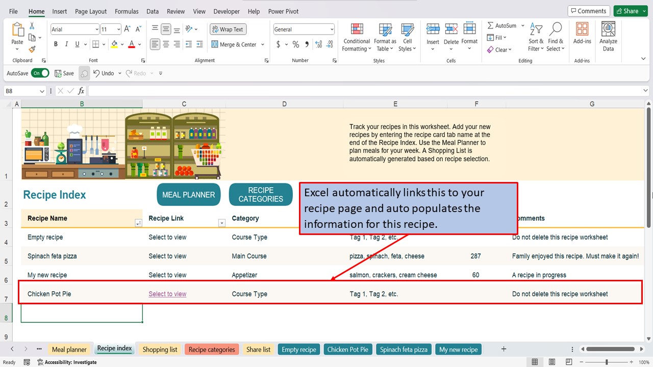 Create The Ultimate Meal Planner Template Using Excel 365 - Mark's ...