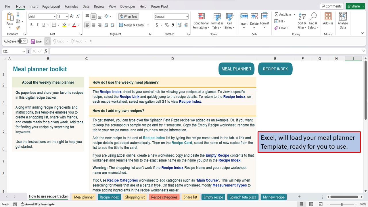 Create The Ultimate Meal Planner Template Using Excel 365 - Mark's ...