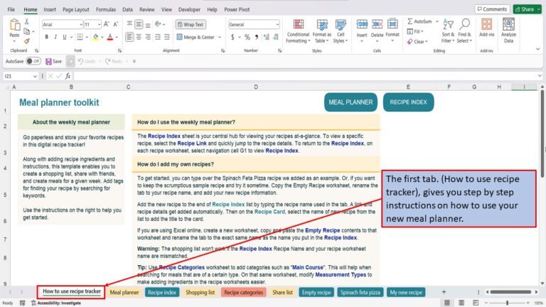 Create The Ultimate Meal Planner Template Using Excel 365 - Mark's ...