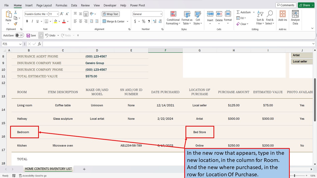 Ready To Use Home Inventory Template For Excel 365 - Mark's Excel Tips