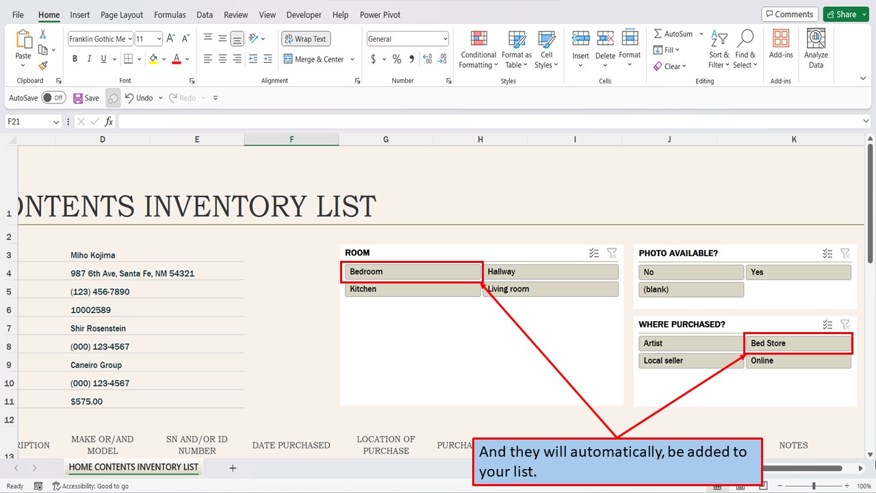 Ready To Use Home Inventory Template For Excel 365 - Mark's Excel Tips