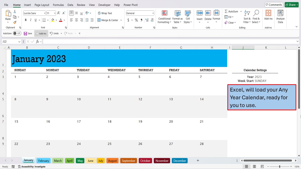 How to Create an Any Year Calendar in Excel 365 | Easy Tutorial - Mark ...