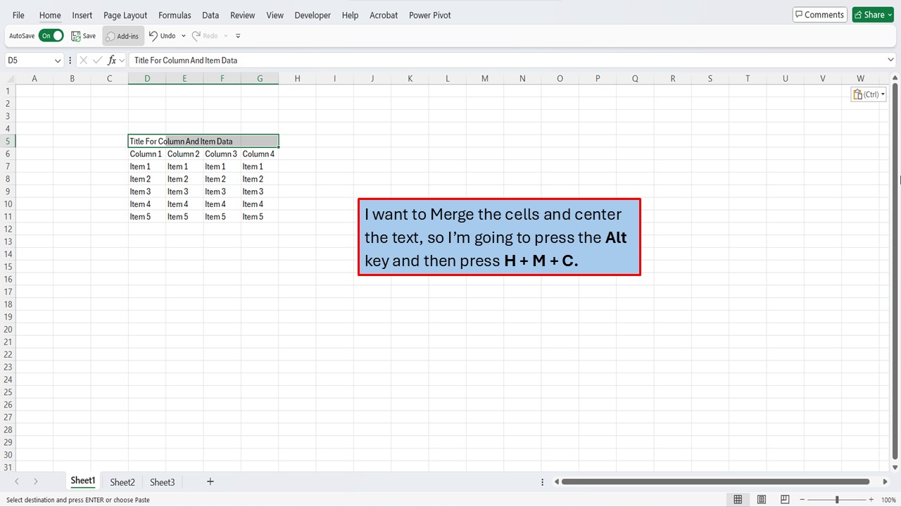 How to Merge Cells in Excel Using Only Shortcut Keys - Mark's Excel Tips