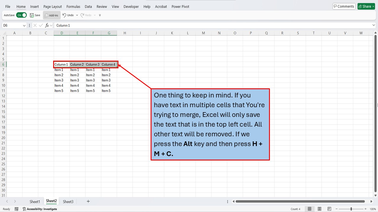 How to Merge Cells in Excel Using Only Shortcut Keys - Mark's Excel Tips