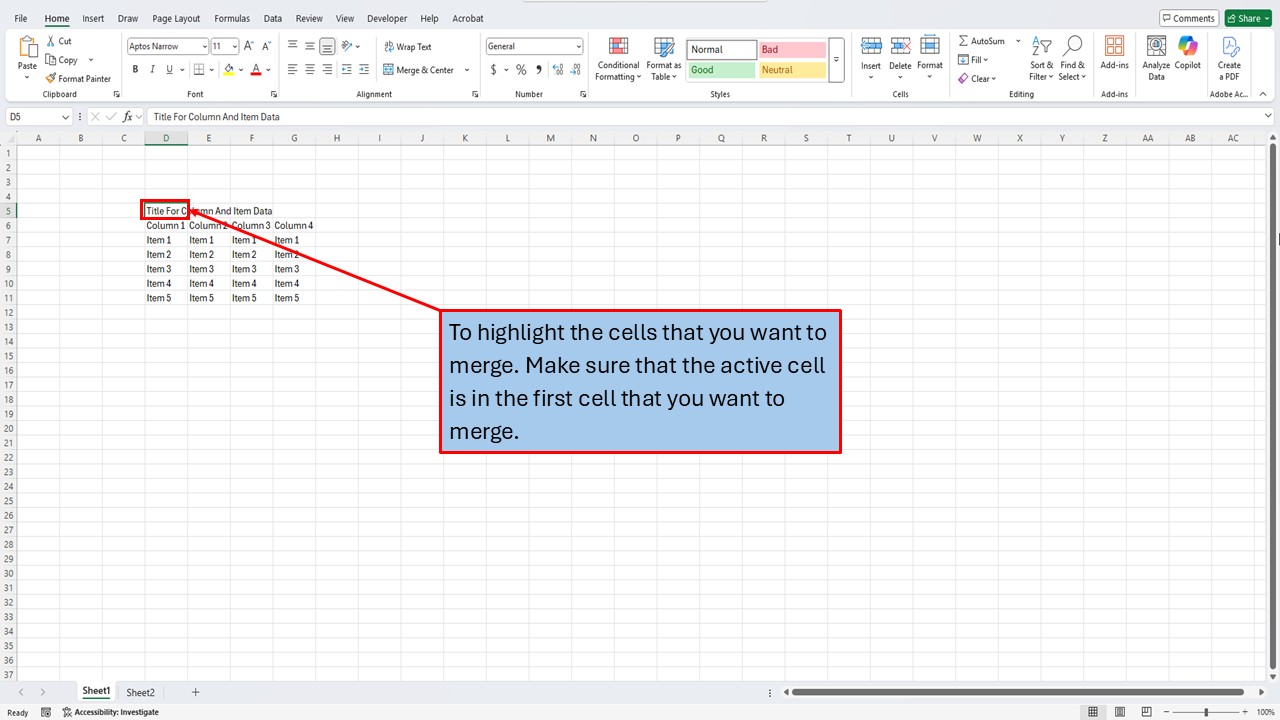 How to Merge Cells in Excel Using Only Shortcut Keys - Mark's Excel Tips
