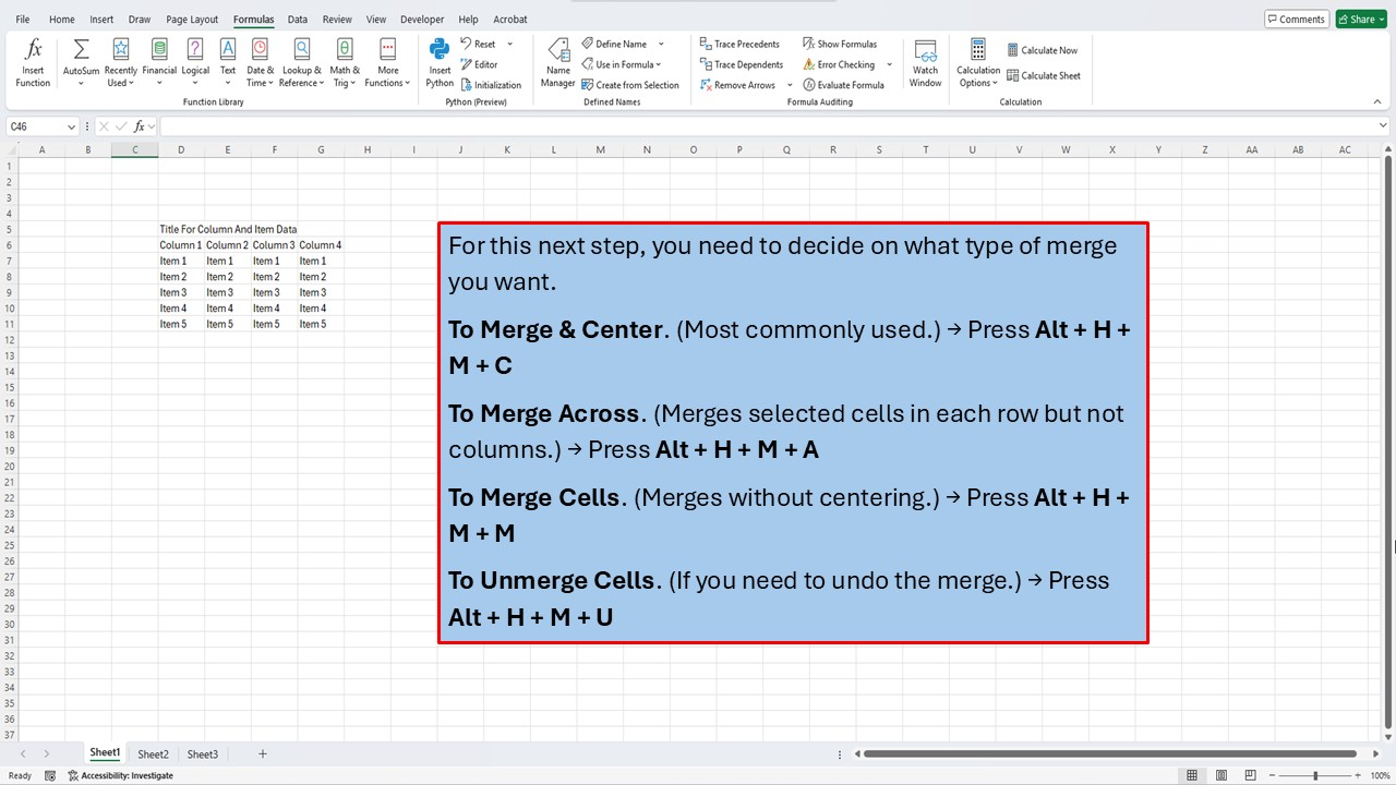 How to Merge Cells in Excel Using Only Shortcut Keys - Mark's Excel Tips